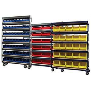 Series 200A Mobile Bin Storage Units with Yellow Bins – All Rack Solutions